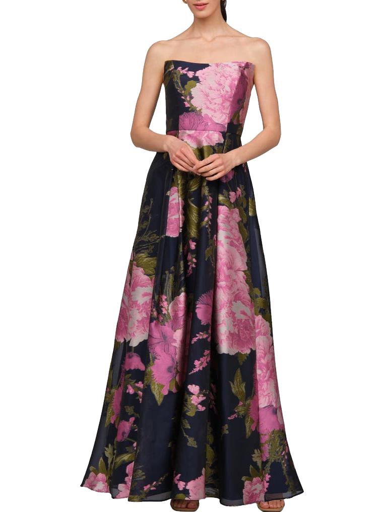 KAY UNGER Willow Metallic Strapless Gown
